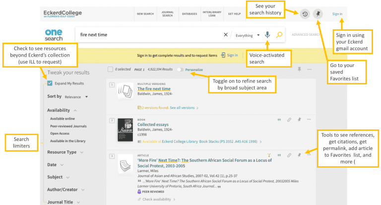 OneSearch Help - Library | Eckerd College